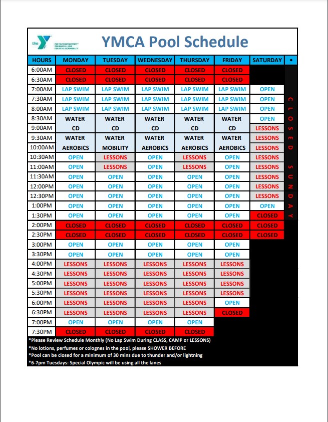 Pool Schedule Aqua Aerobics Open Swim YMCA Of The Palm Beaches